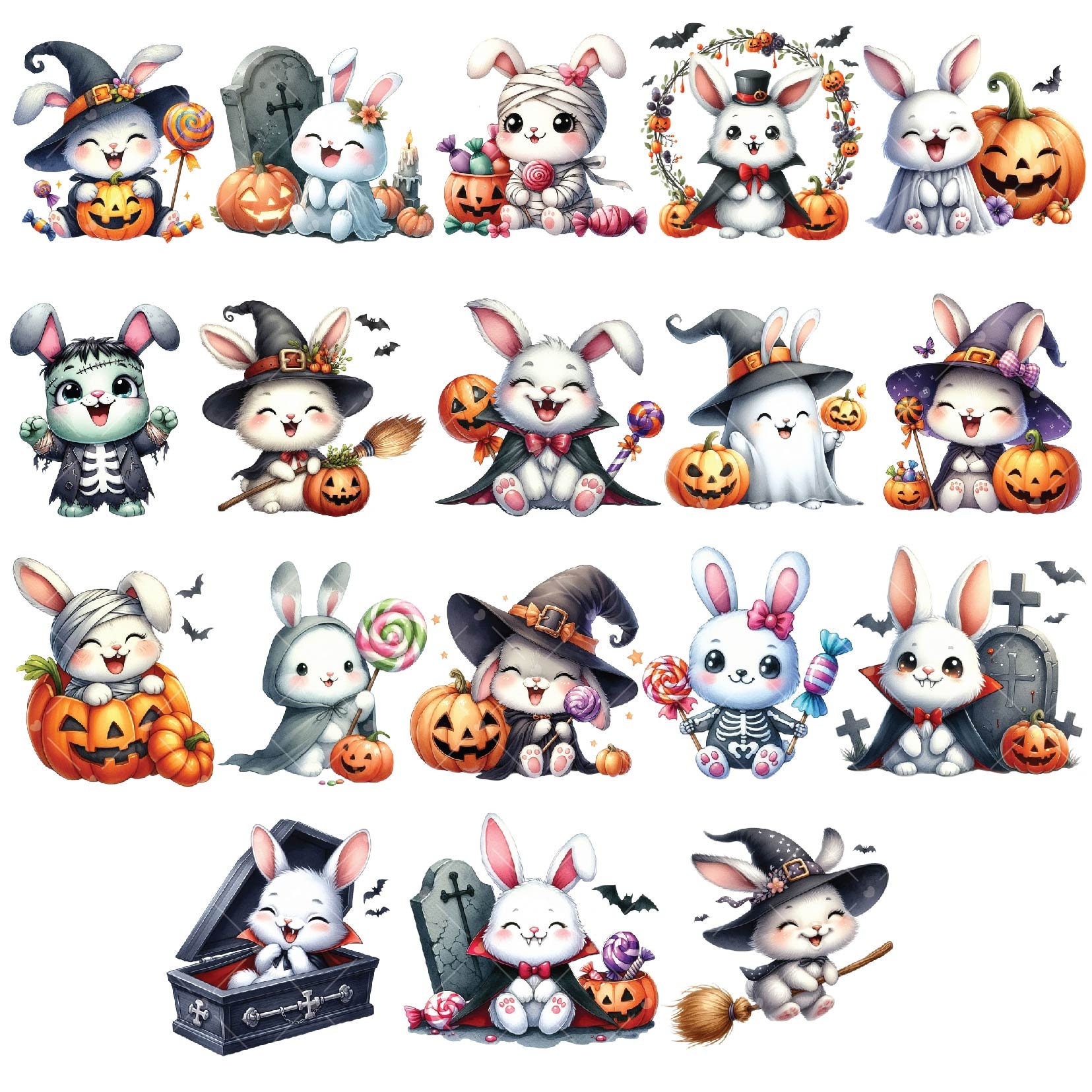 Adorable Bunny Halloween Clipart, Watercolor Bunny Halloween ...