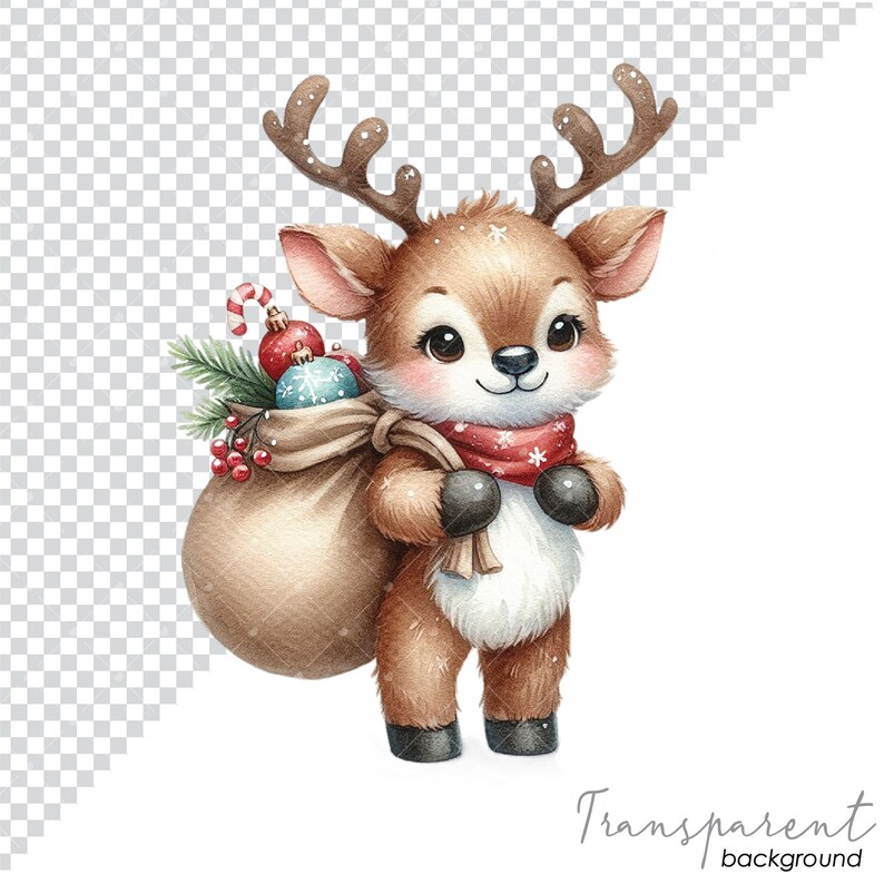 Adorable Reindeer Christmas Clipart, Watercolor Reindeer Christmas ...