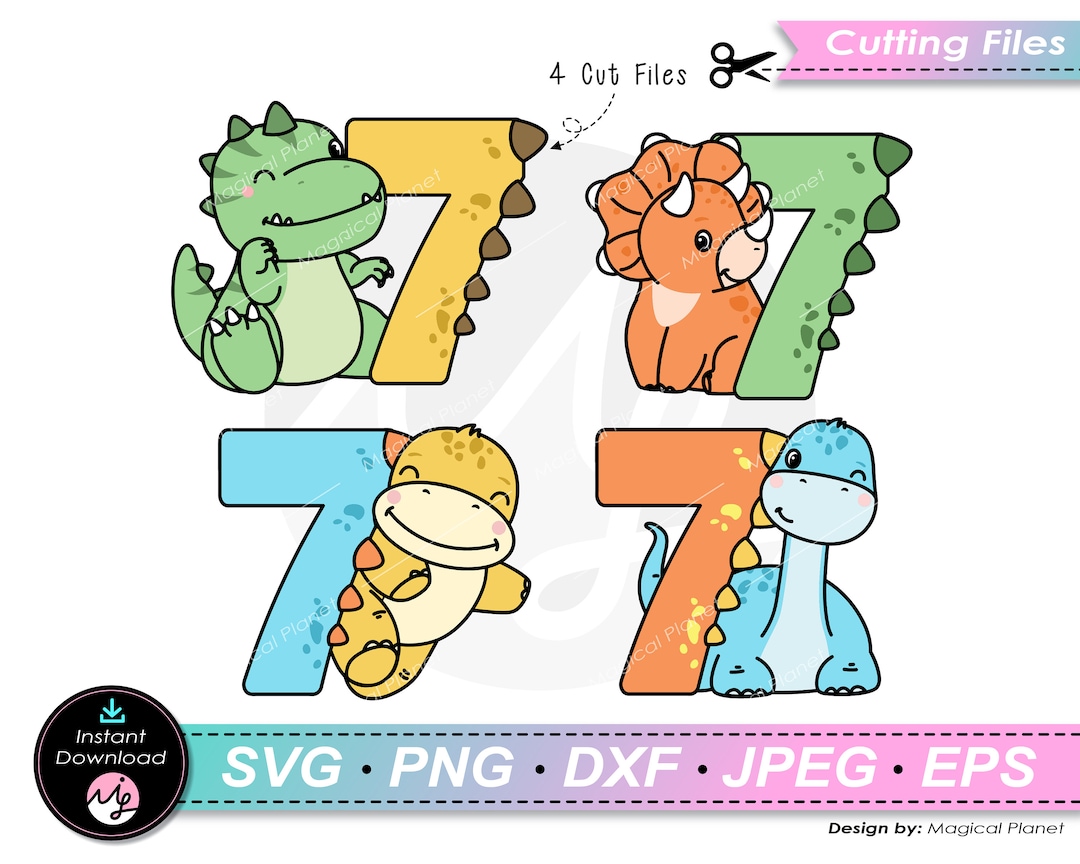Cute Number 7 Dinosaurs SVG Layered Cut File Cute Birthday Decaration ...