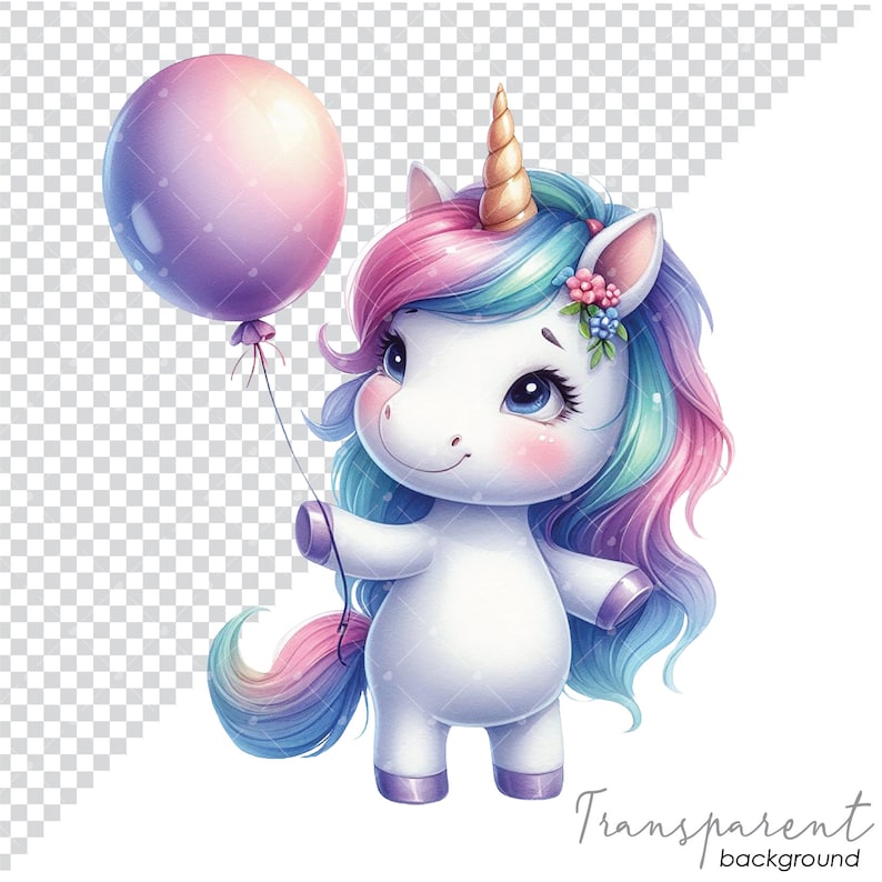 Adorable Little Unicorn Clipart, Watercolor Unicorn Illustration ...