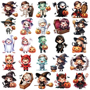 Adorable Boys Girls Halloween Clipart, Watercolor Boys Girls Halloween ...