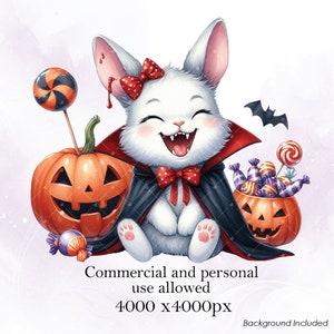 Adorable Bunny Halloween Clipart, Watercolor Bunny Halloween ...