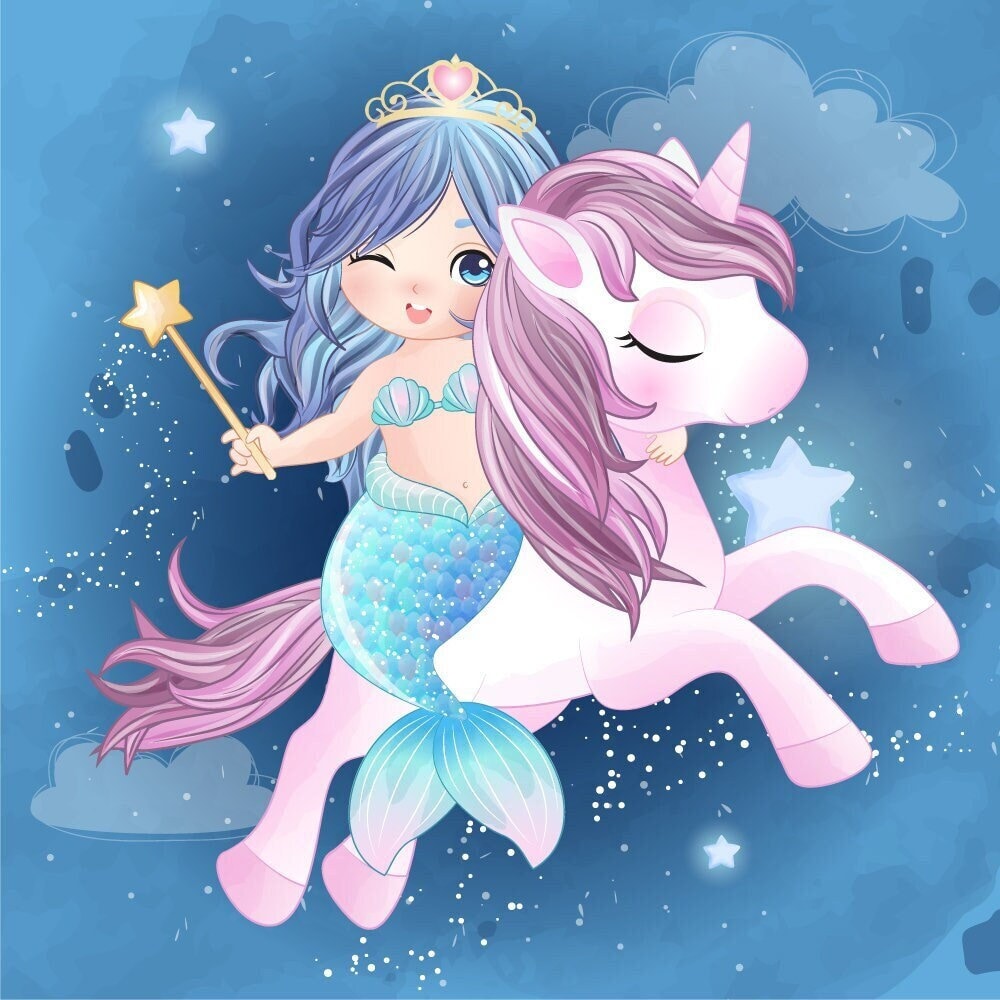 Cute Unicorn Mermaid Watercolor Illustration. Digital Download in PNG ...