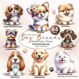 Adorable Dog Breeds Clipart, Watercolor Dog Breeds Illustration Clipart ...