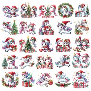 Adorable Unicorn Christmas Clipart, Watercolor Unicorn Christmas ...