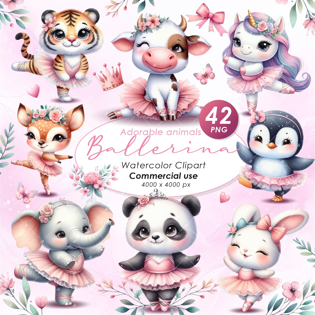 Cute Little Ballerina Animals Clipart, Watercolor Ballerina ...