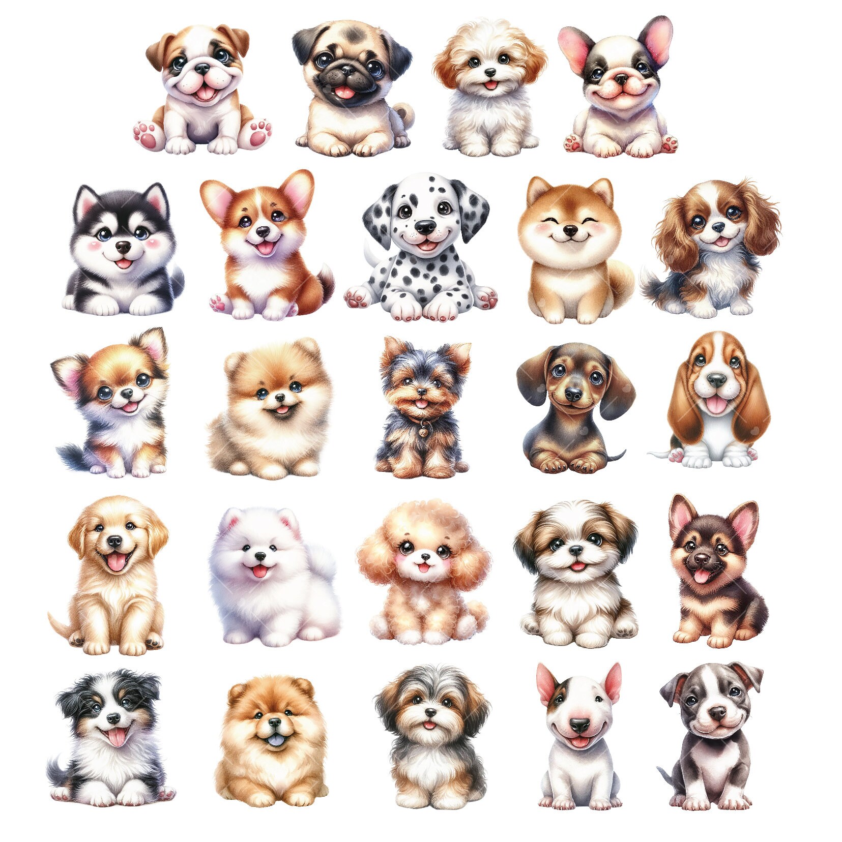Adorable Dog Breeds Clipart, Watercolor Dog Breeds Illustration Clipart ...