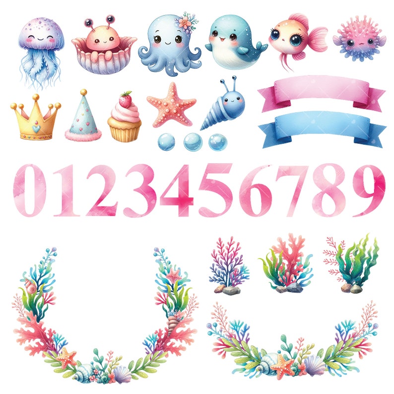 Adorable Little Mermaid Clipart, Watercolor Mermaid Illustration ...