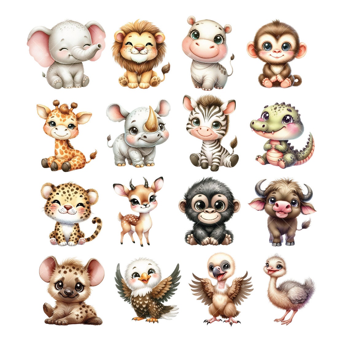 Adorable Little Safari Animals Clipart, Watercolor Safari Animals ...