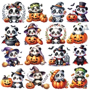 Adorable Panda Halloween Clipart, Watercolor Panda Halloween ...