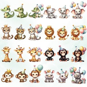 Adorable Birthday Safari Animal Clipart, Watercolor Birthday Safari ...