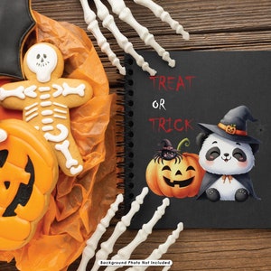 Adorable Panda Halloween Clipart, Watercolor Panda Halloween ...