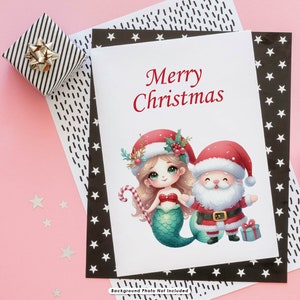 Adorable Mermaid Christmas Clipart, Watercolor Mermaid Christmas ...