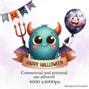 Adorable Monster Halloween Party Clipart, Watercolor Monster Halloween ...