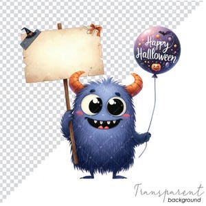 Adorable Monster Halloween Party Clipart, Watercolor Monster Halloween ...