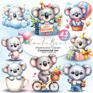 Adorable Koala Bear Clipart, Watercolor Cute Koala Bear Illustration ...
