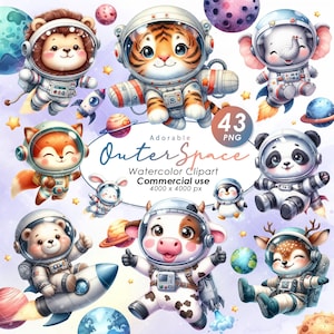 Adorable Outer Space Clipart, Watercolor Cute Outer Space Illustration ...