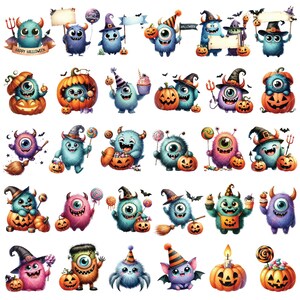 Adorable Monster Halloween Party Clipart, Watercolor Monster Halloween ...