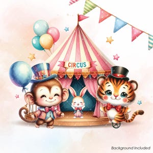 Adorable Cute Circus Animals Clipart, Watercolor Cute Circus Animals ...