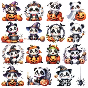 Adorable Panda Halloween Clipart, Watercolor Panda Halloween ...