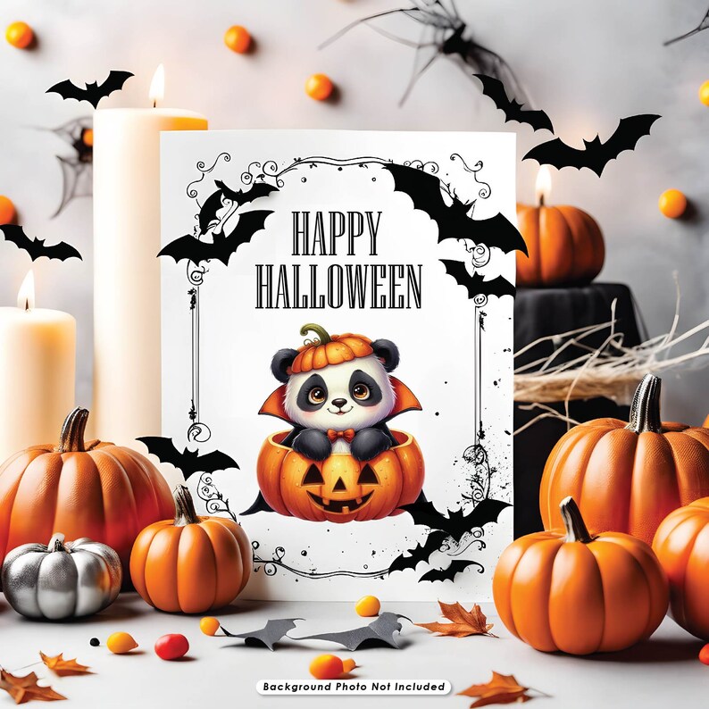 Adorable Panda Halloween Clipart, Watercolor Panda Halloween ...