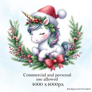 Adorable Unicorn Christmas Clipart, Watercolor Unicorn Christmas ...