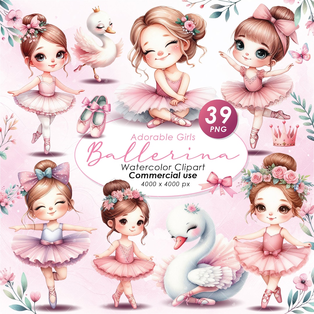 Adorable Ballerina Girls Clipart, Watercolor Ballerina Girls ...