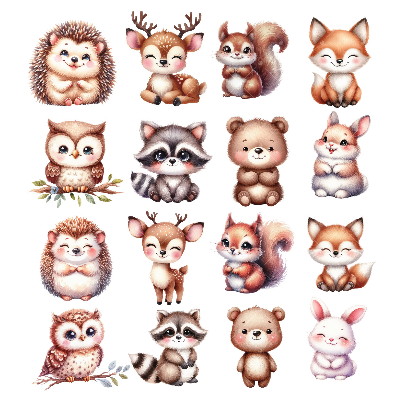 Adorable Little Woodland Animals Clipart, Watercolor Woodland Animals ...