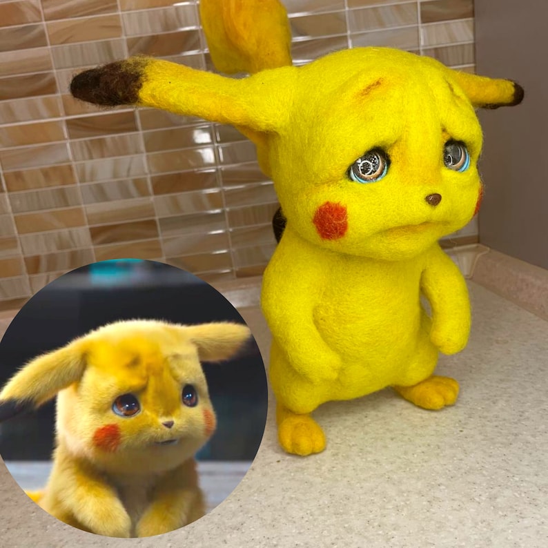 Pikachu Detective Mood Sad Picka Felted Wool Toy Handmade - Etsy