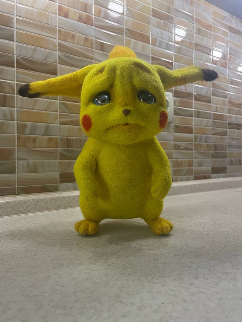 Pikachu Detective Mood Sad Picka Felted Wool Toy - Handmade With Love ...