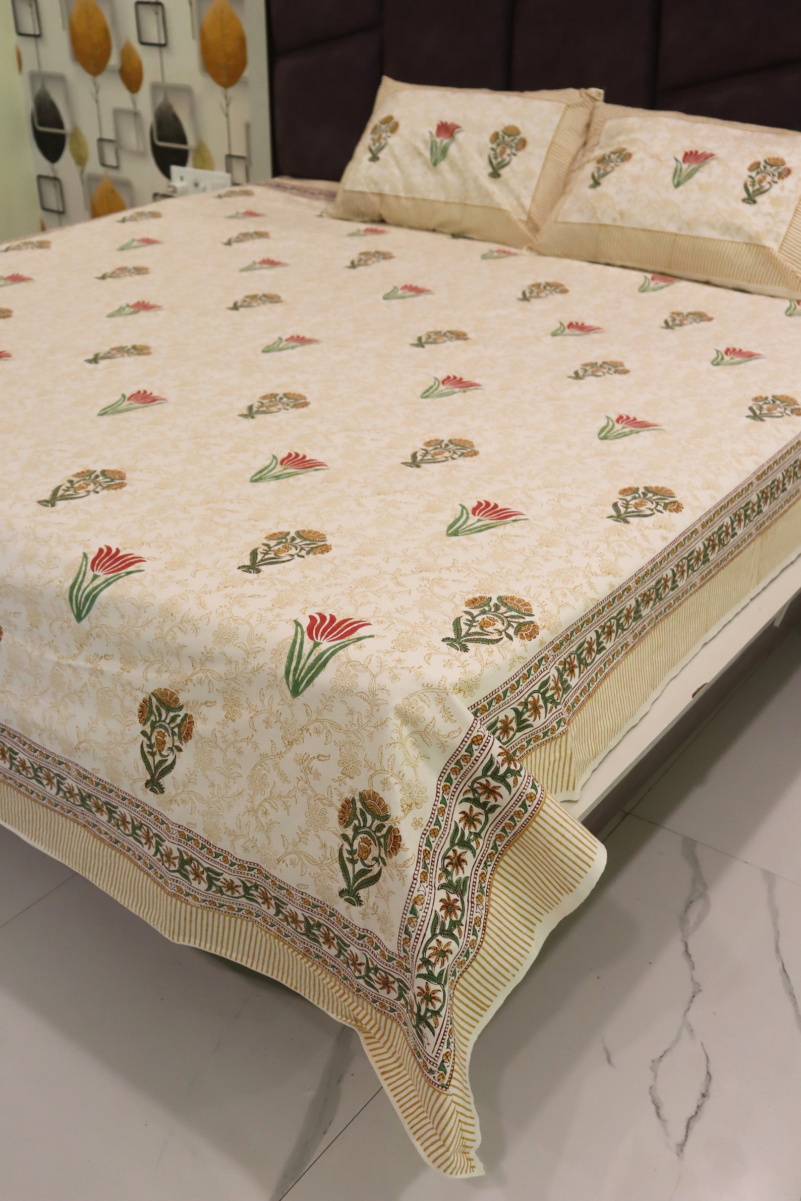 Hand Block Print Queen, King Bedsheet With Pillow Cover Bedroom Home ...