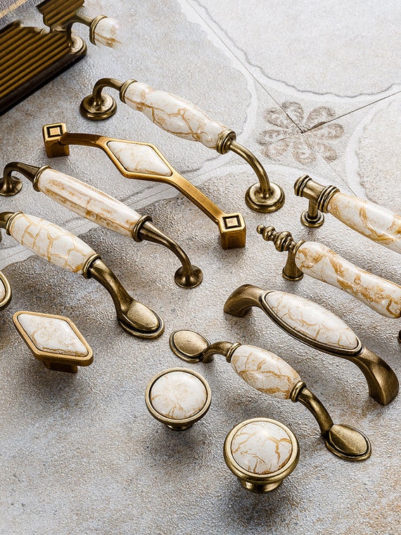 Marble Grain Kitchen Drawer Handles/ Ceramics Dresser Handles - Etsy ...