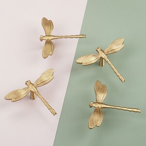 Brass Dragonfly Cabinet Knobs Pulls Gold Insect Dresser - Etsy
