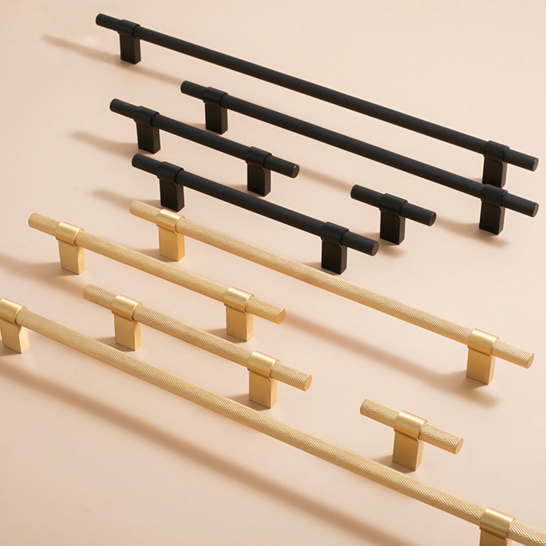 Knurled Brass Gold Cabinet Handles, Solid Brass Kitchen Door Handles ...