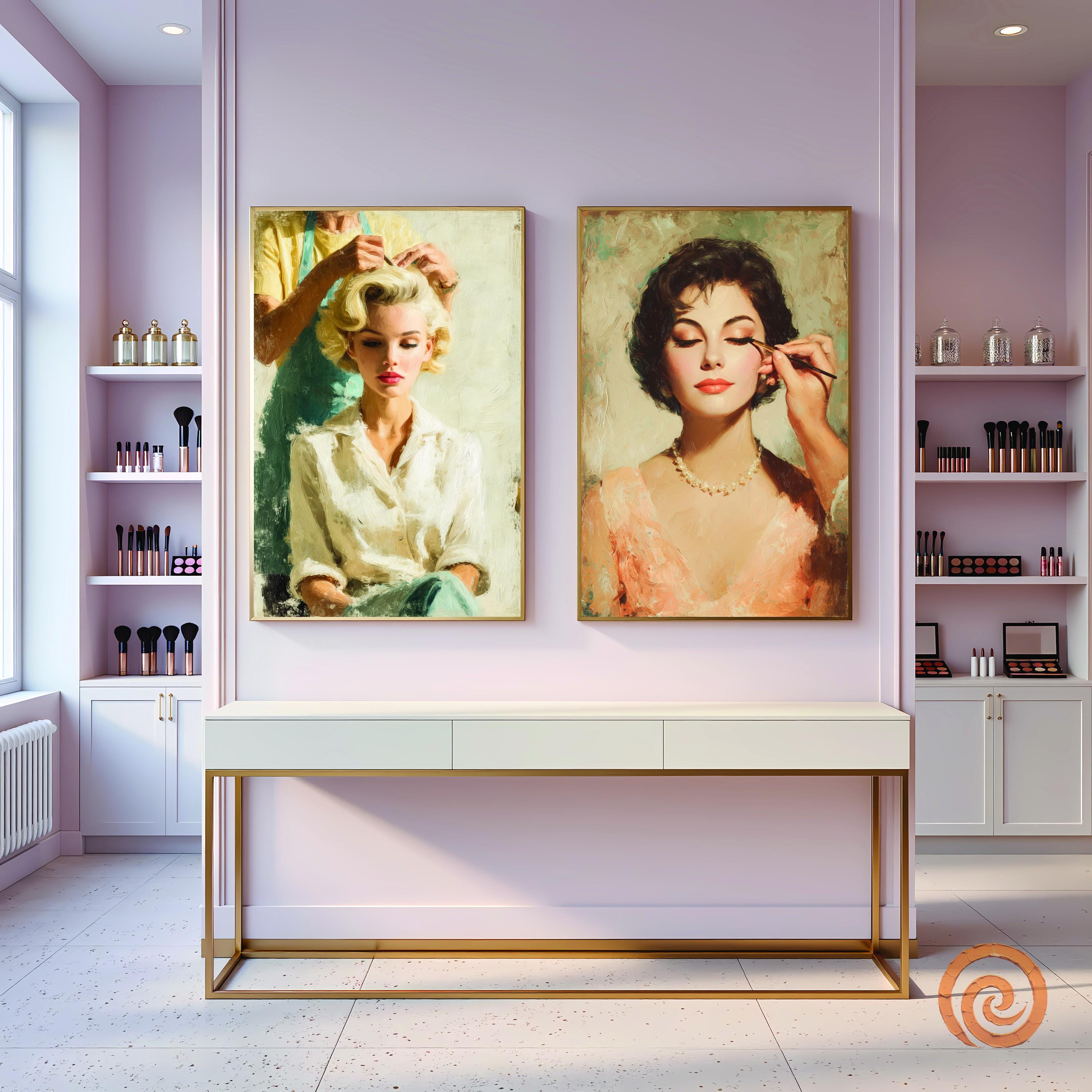 Vintage Beauty Salon Wall Art Set of 2 • Retro Hair Styling & Makeup ...