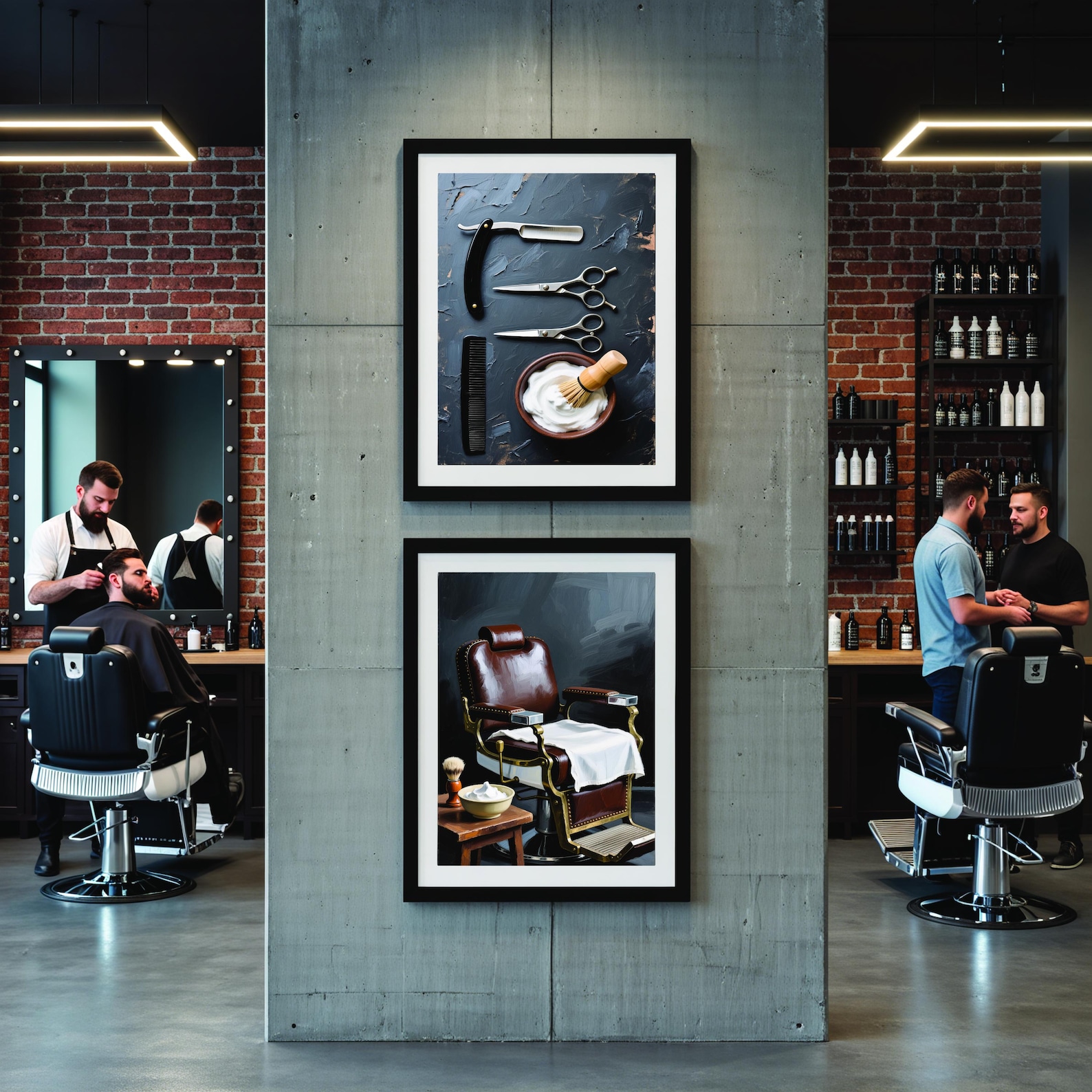 Hairdresser Art Wall Set of 2 | Vintage Barber Chair and Shaving Tools ...