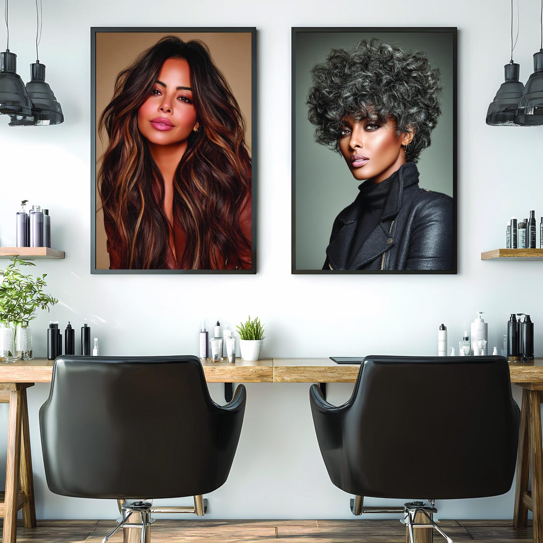 Modern Hair Poster Set, Female Hairstyle Trends, Salon Wall Art Decor ...