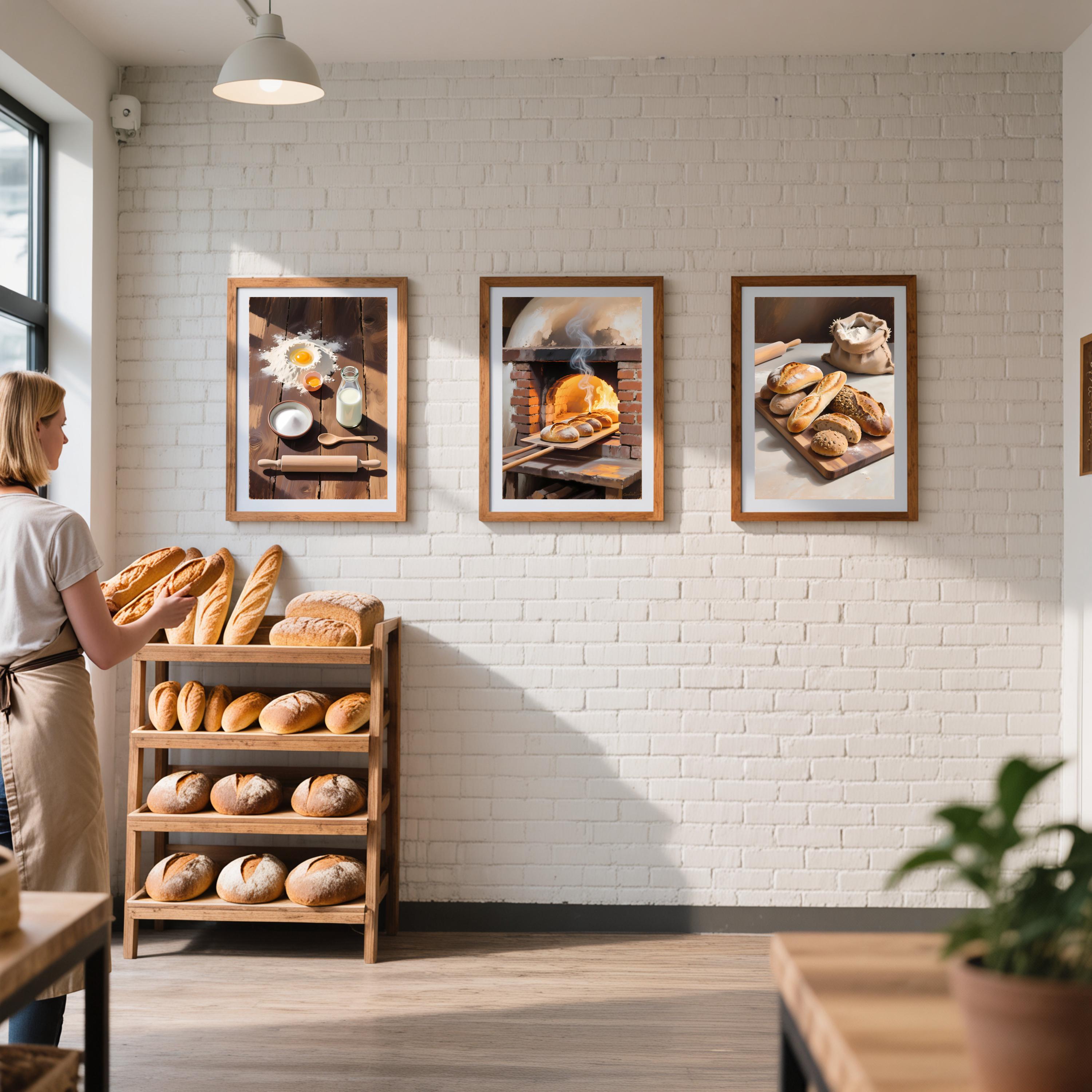 Rustic Bakery Wall Art Set: Bread, Oven, Ingredients (digital Download ...