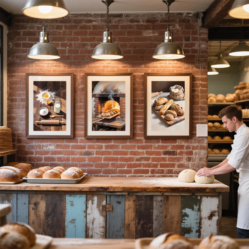 Rustic Bakery Wall Art Set: Bread, Oven, Ingredients (digital Download ...