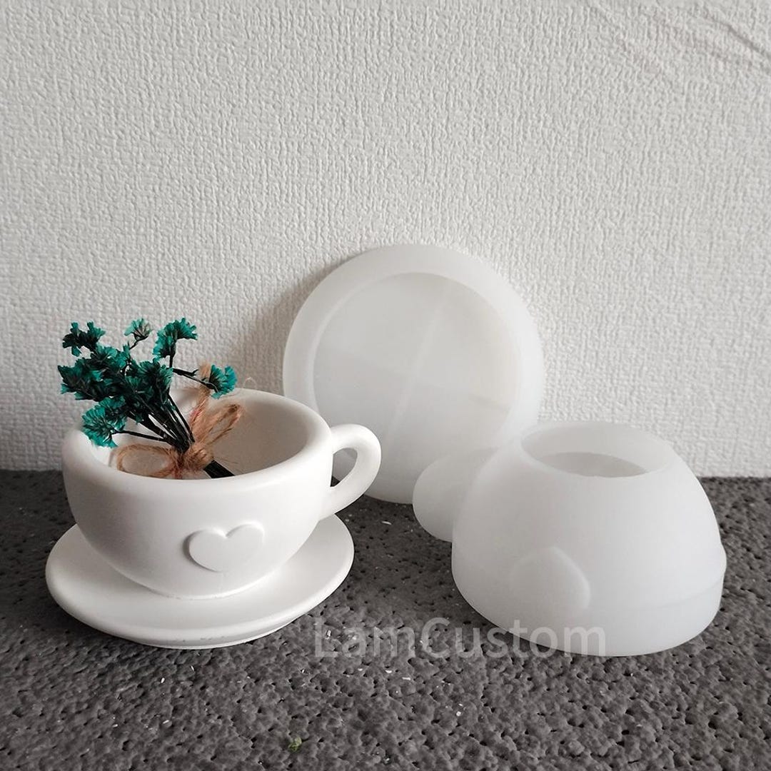 Cute Coffee Cup Silicone Mold, Casting Molds Cup With Plate, Candle ...