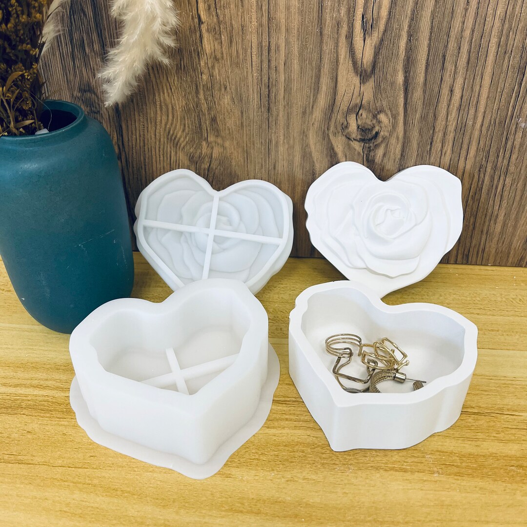 Silicone Mold Heart Box With Rose Lid, Casting Mold Heart Jewelry ...