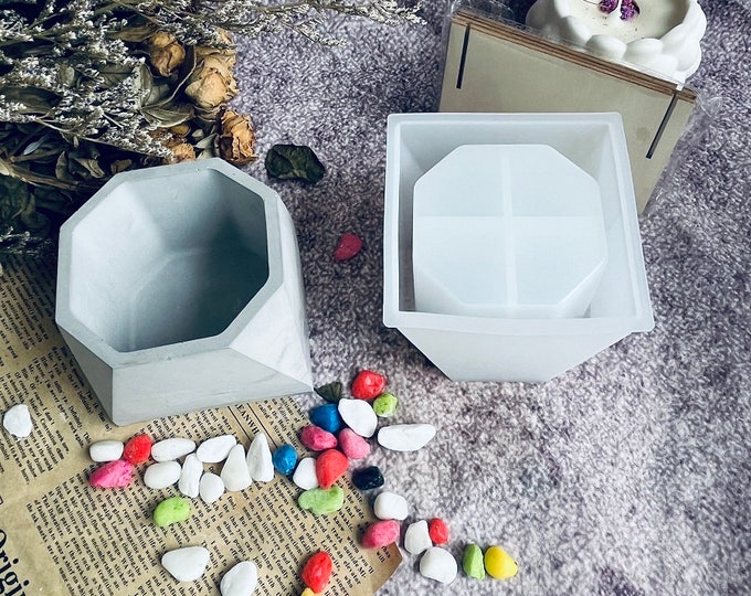Large Round Flowerpot Silicone Mold Rhombus Flowerpot Mold Storage Box ...