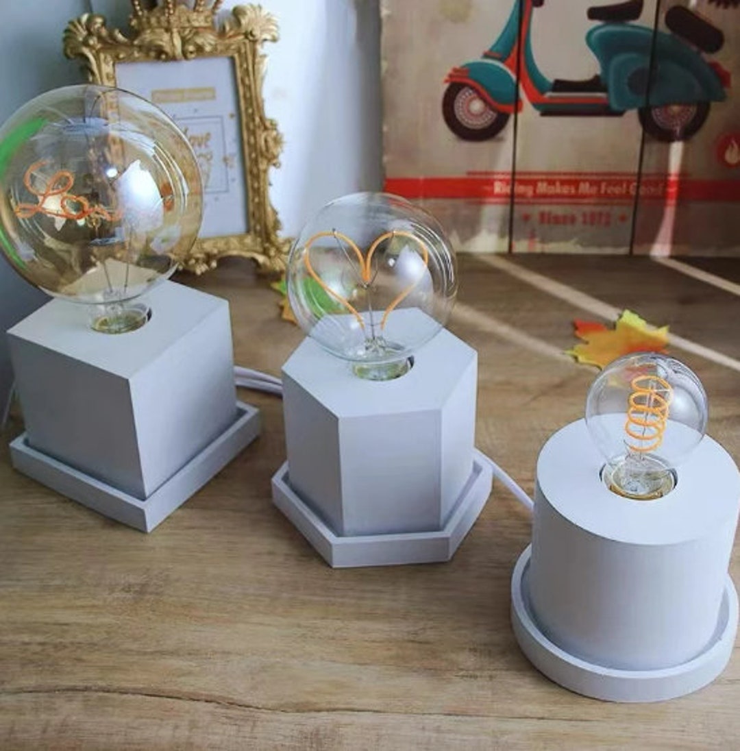 Concrete Lamp Holder Silicone Mold Cement Hexagon Round Square Bedside ...