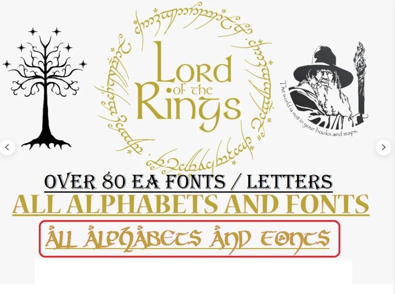Lord of the Rings Letter Font Bundle, Aniron Font, Elf Font, Elvish ...