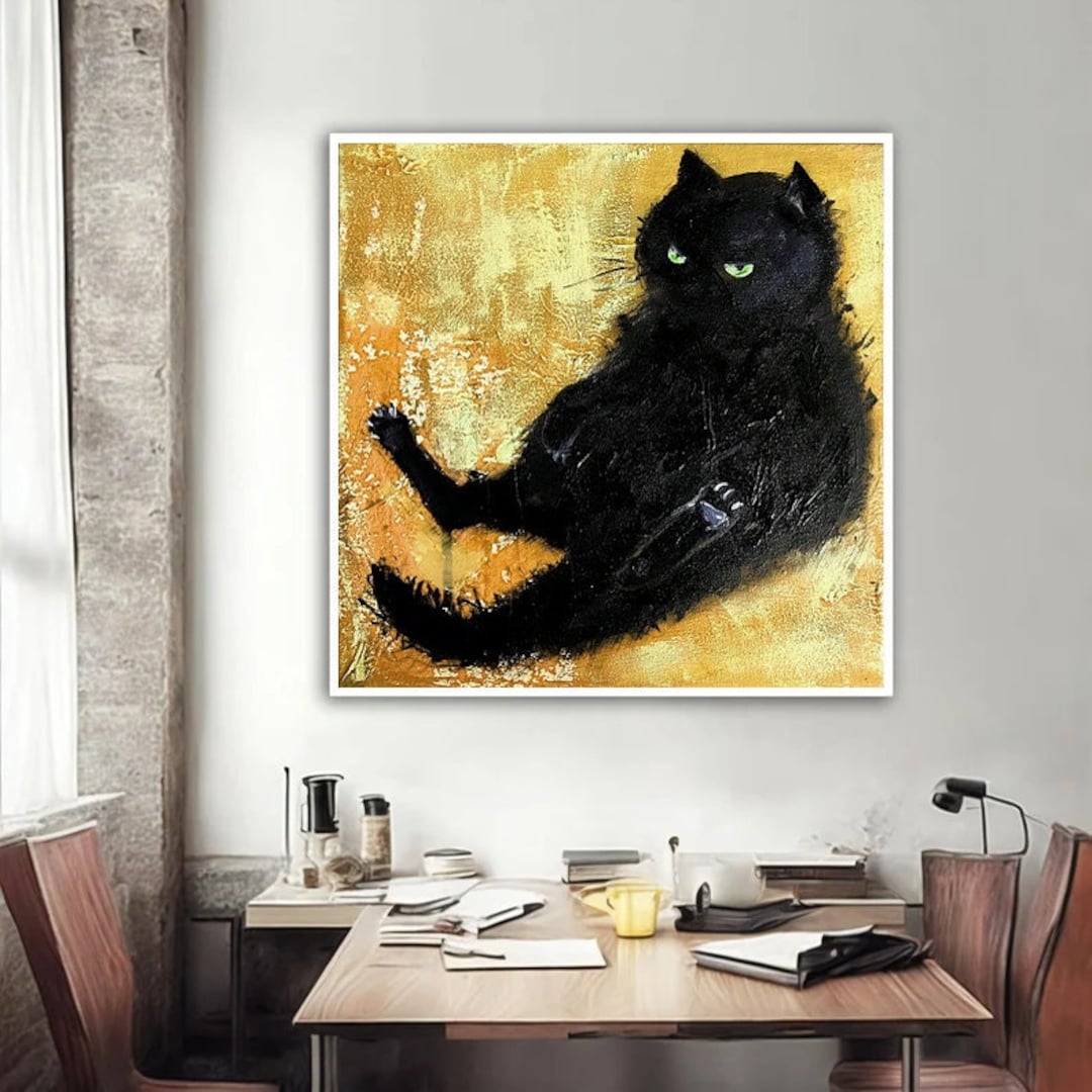 Cat Abstract Painting Hand-painted Cat Texture Wall Art Black Cat ...