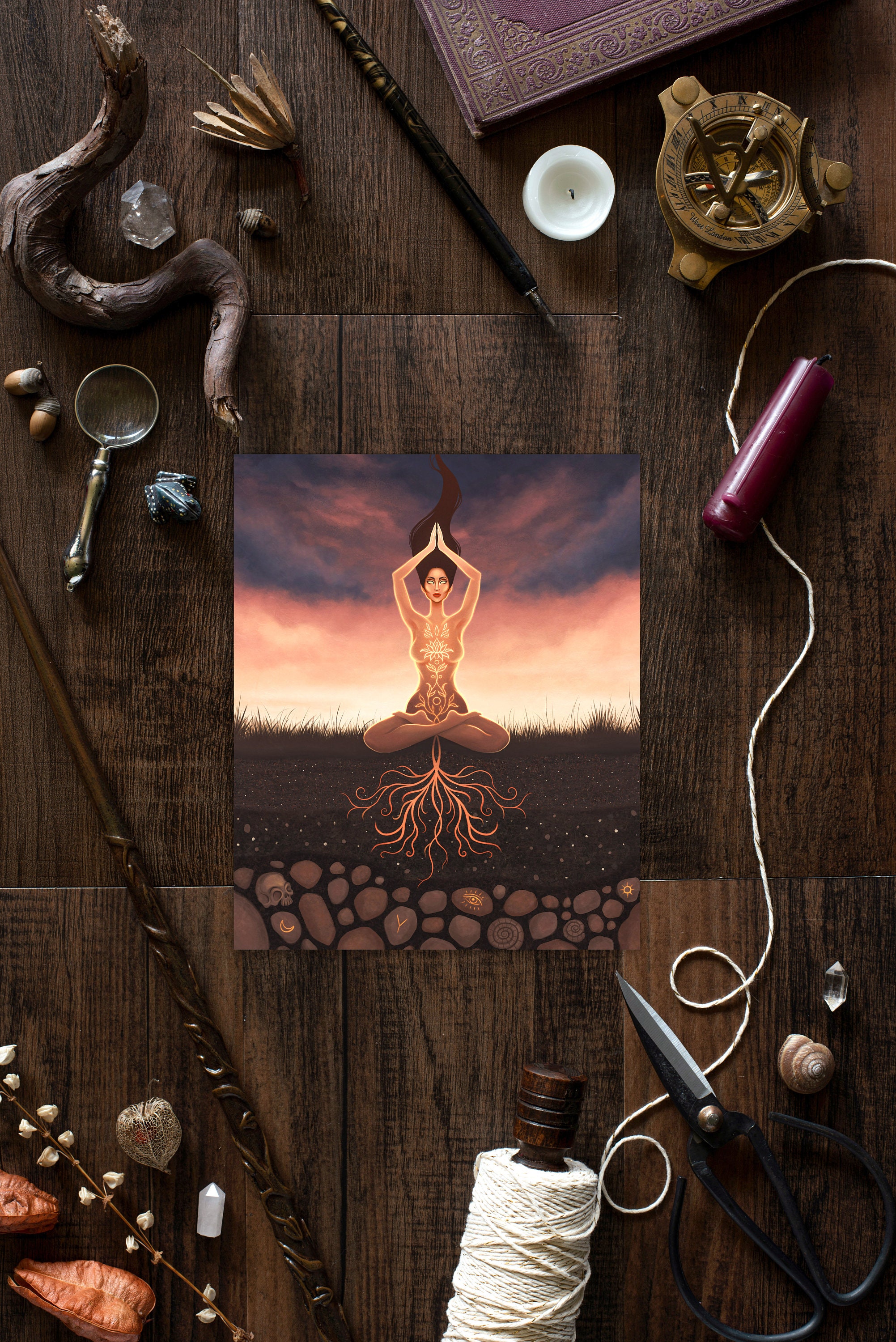 Yoga Pose Divine Feminine Card Print, Wicca Altar Mini Print, Occult ...