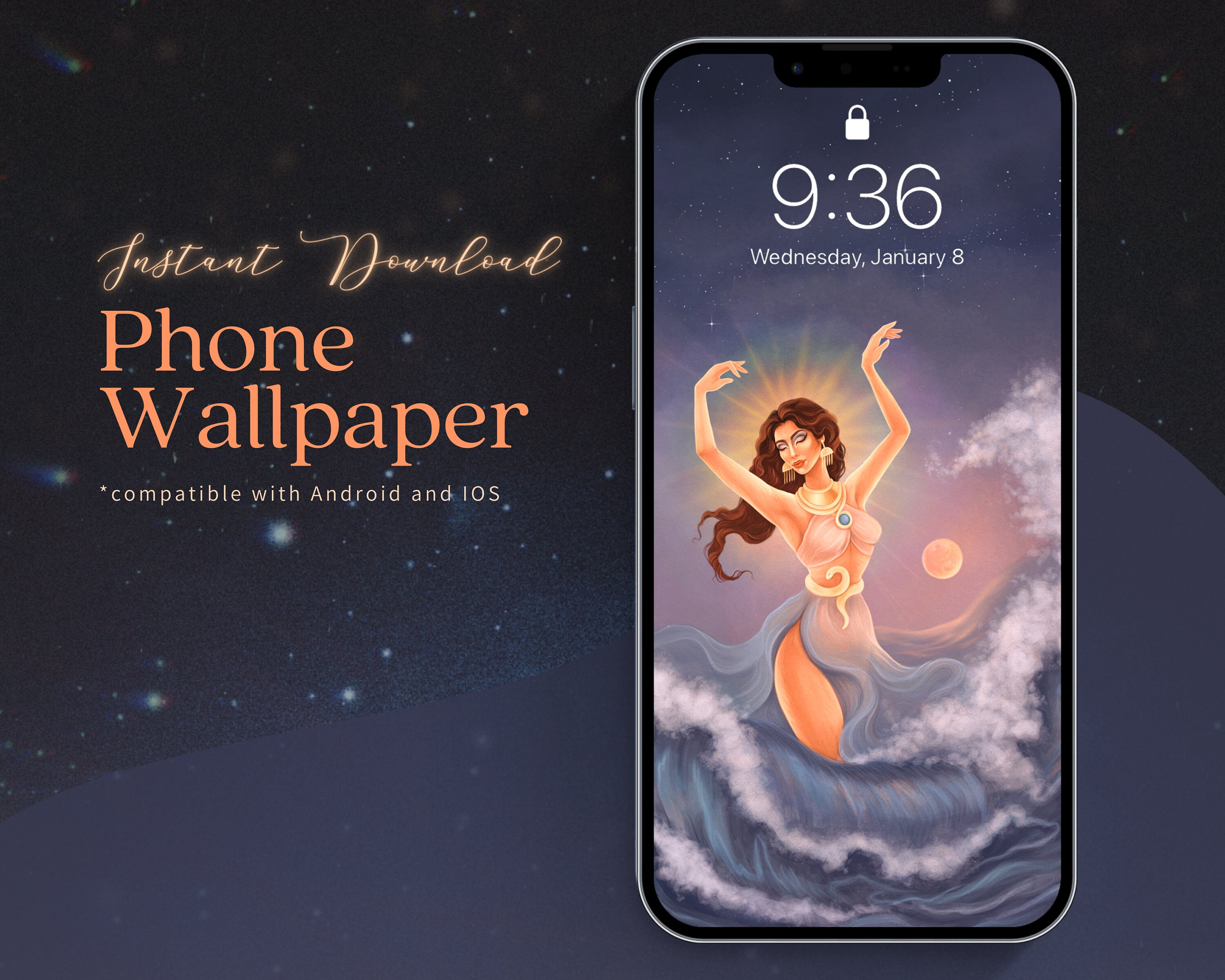 IPhone Ancient Goddess Phone Wallpaper, Celestial Witch Lockscreen, Sea Witch Lockscreen, Divine ...