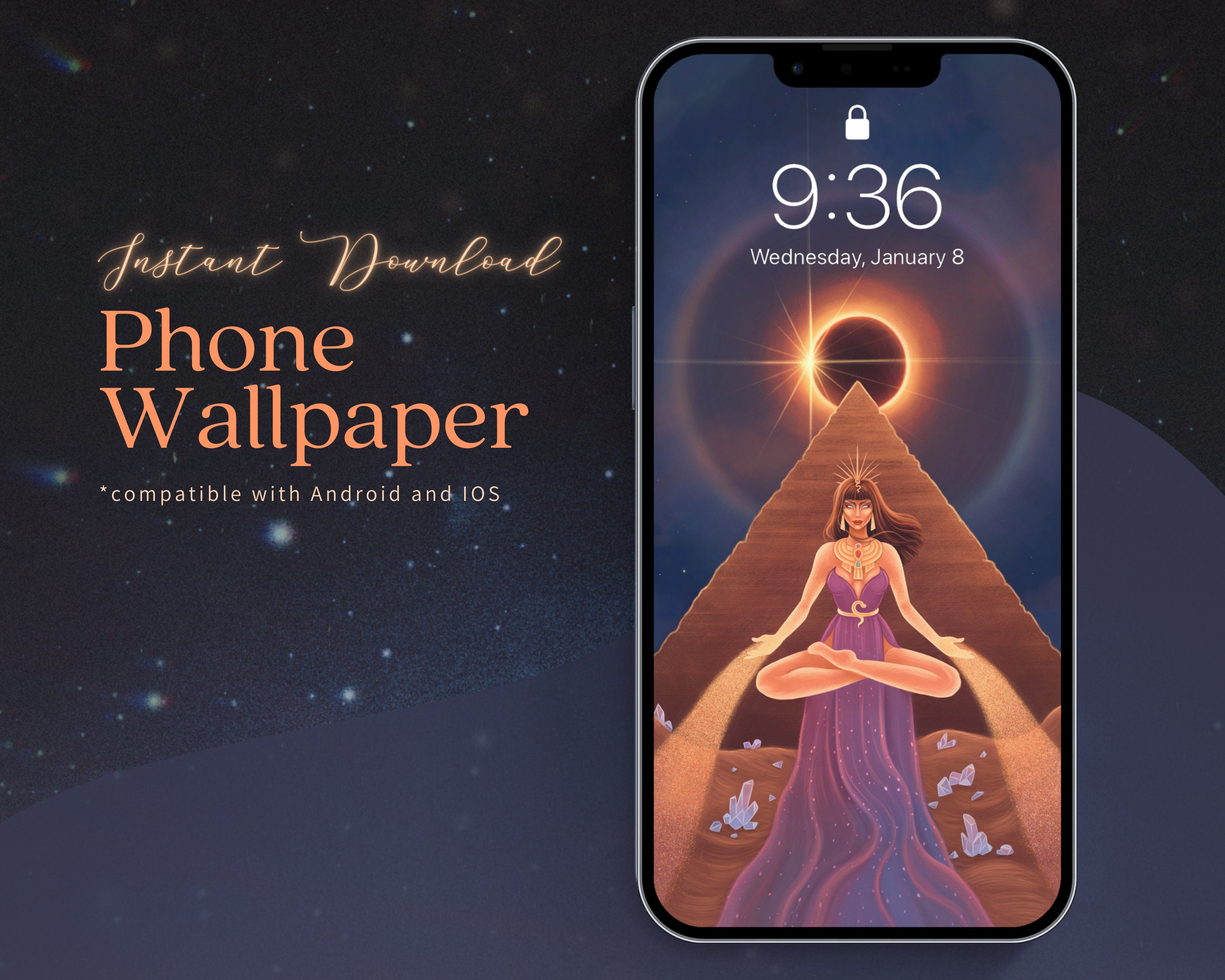 Ancient Eclipse Goddess Phone Wallpaper, iPhone Celestial Witch ...