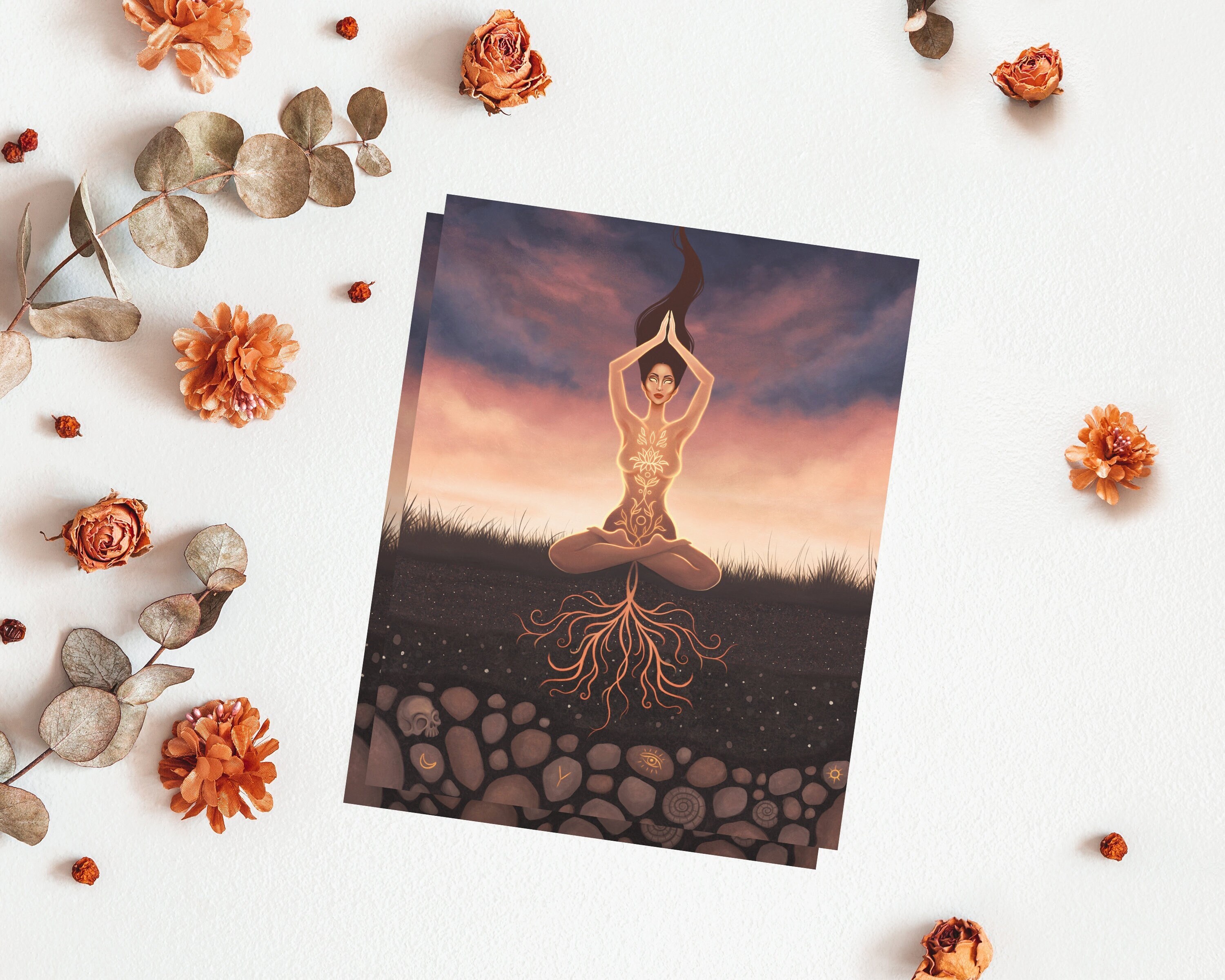 Yoga Pose Divine Feminine Card Print, Wicca Altar Mini Print, Occult ...