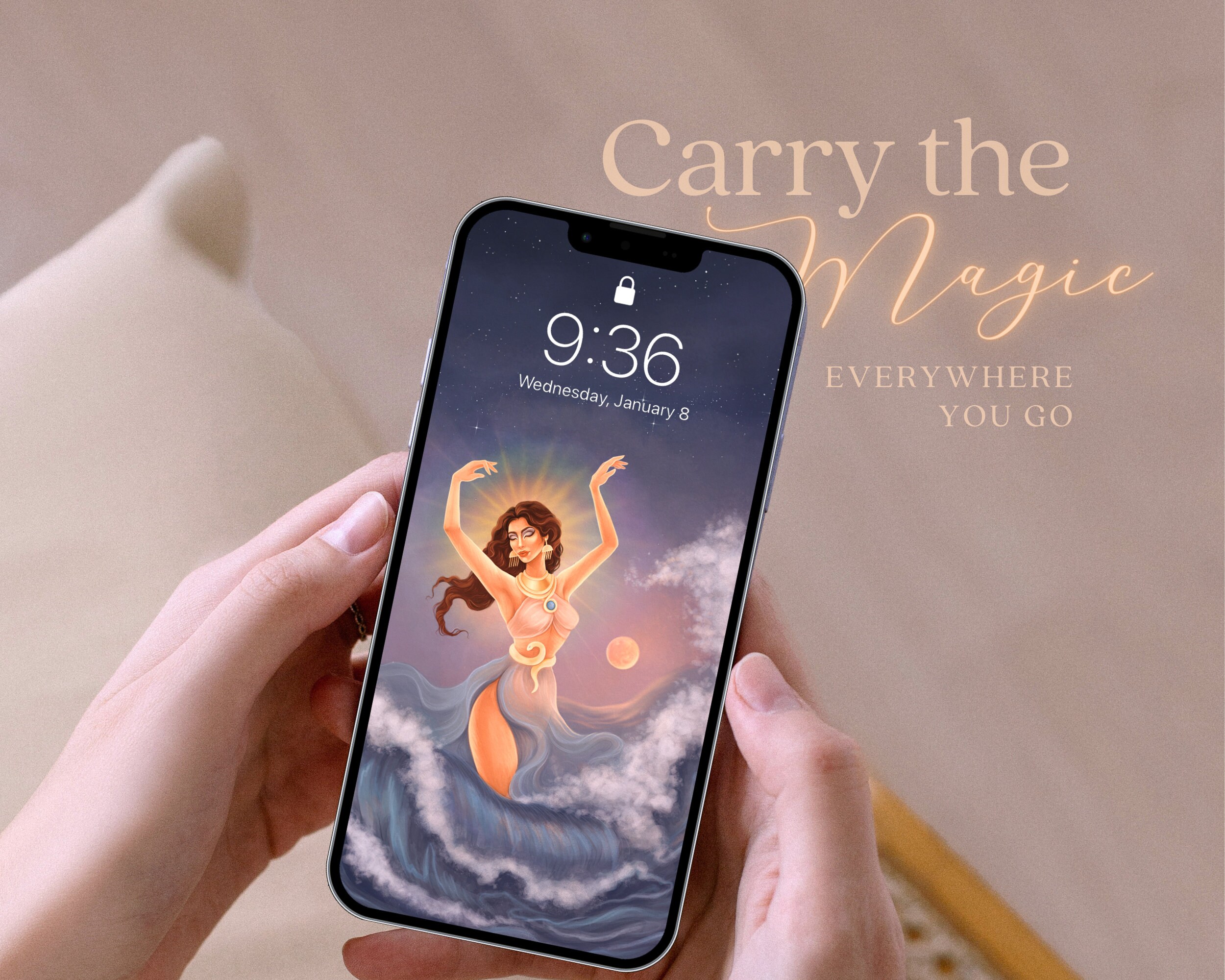 IPhone Ancient Goddess Phone Wallpaper, Celestial Witch Lockscreen, Sea ...